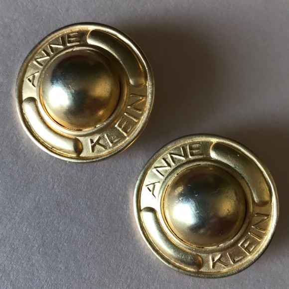 Anne Klein | Jewelry | Vintage Anne Klein Logo Shield Gold Tone Clipons ...
